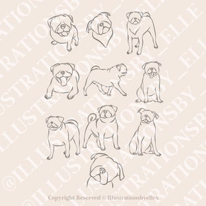 Pug Dog Puppy Line Art | Dog Puppies Line Drawing | Pug Dog Line ...