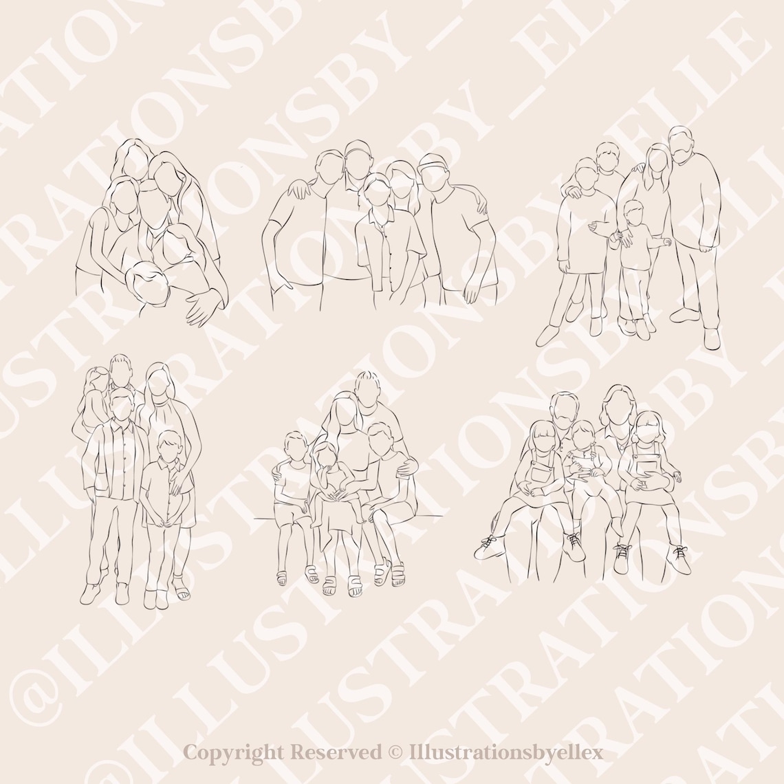 Family of 5 Line Art Listing Two| Daughter, Son, Boy Girl, Twins ...