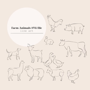 Farm Animals Line Art | Cow Chicken Ducks Sheep Dog Rabbit Goat| Farm ...