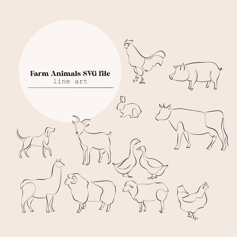 Farm Animals Line Art - Etsy