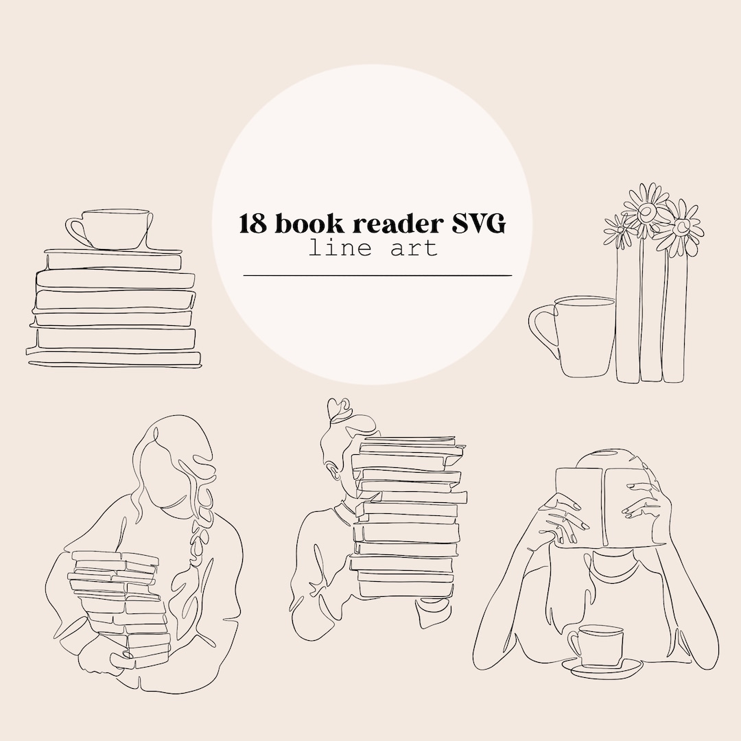 Book SVG Line Art | Book Reader Line Drawing | Line Digital File ...