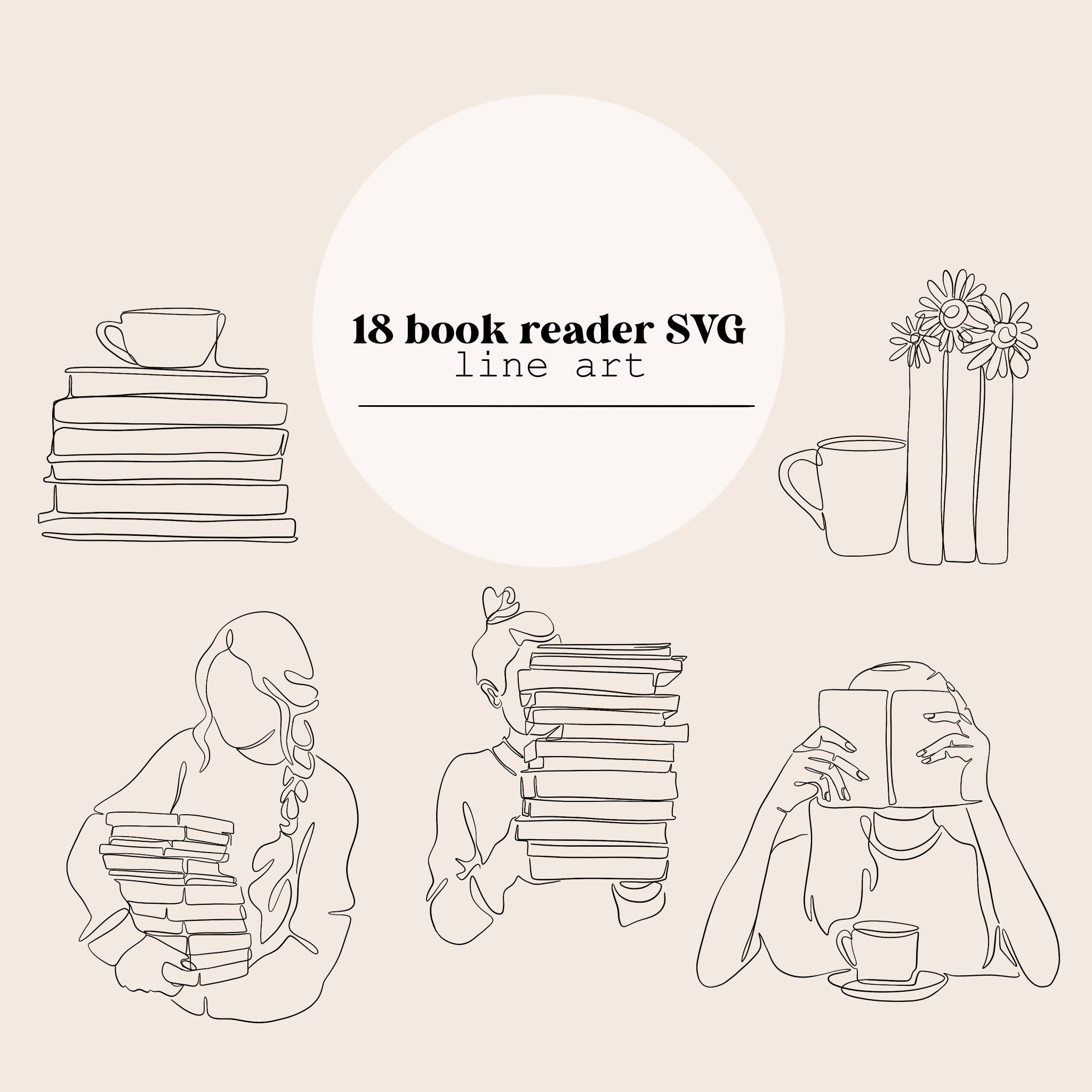 Book SVG Line Art Book Reader Line Drawing Line Digital - Etsy