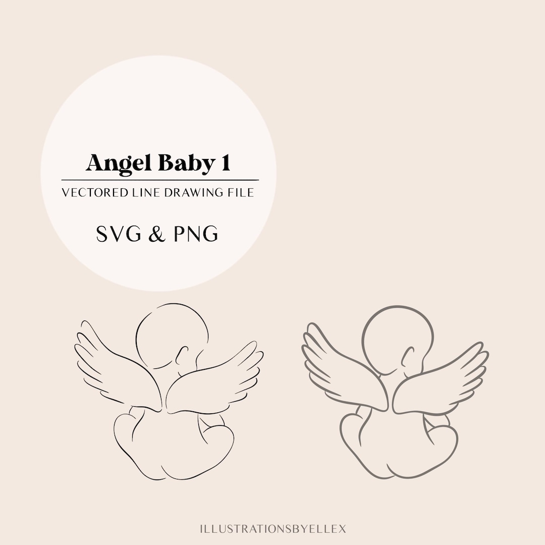 Angel Baby Line Art | Baby Miscarriage Line Drawing | Memorial Digital ...