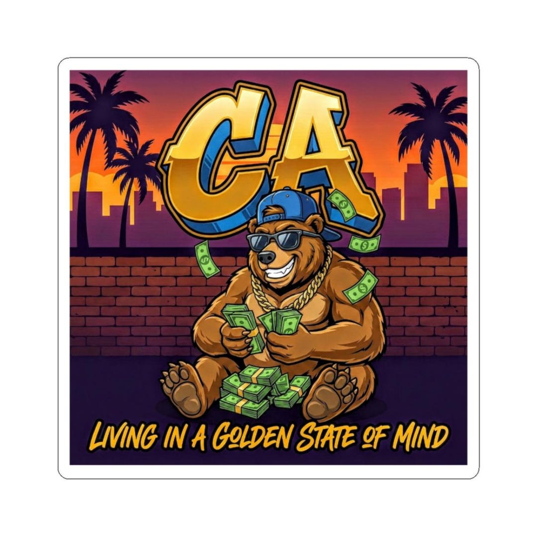 California Bear Money Sticker | Kiss-cut Sticker, West Coast Lifestyle ...