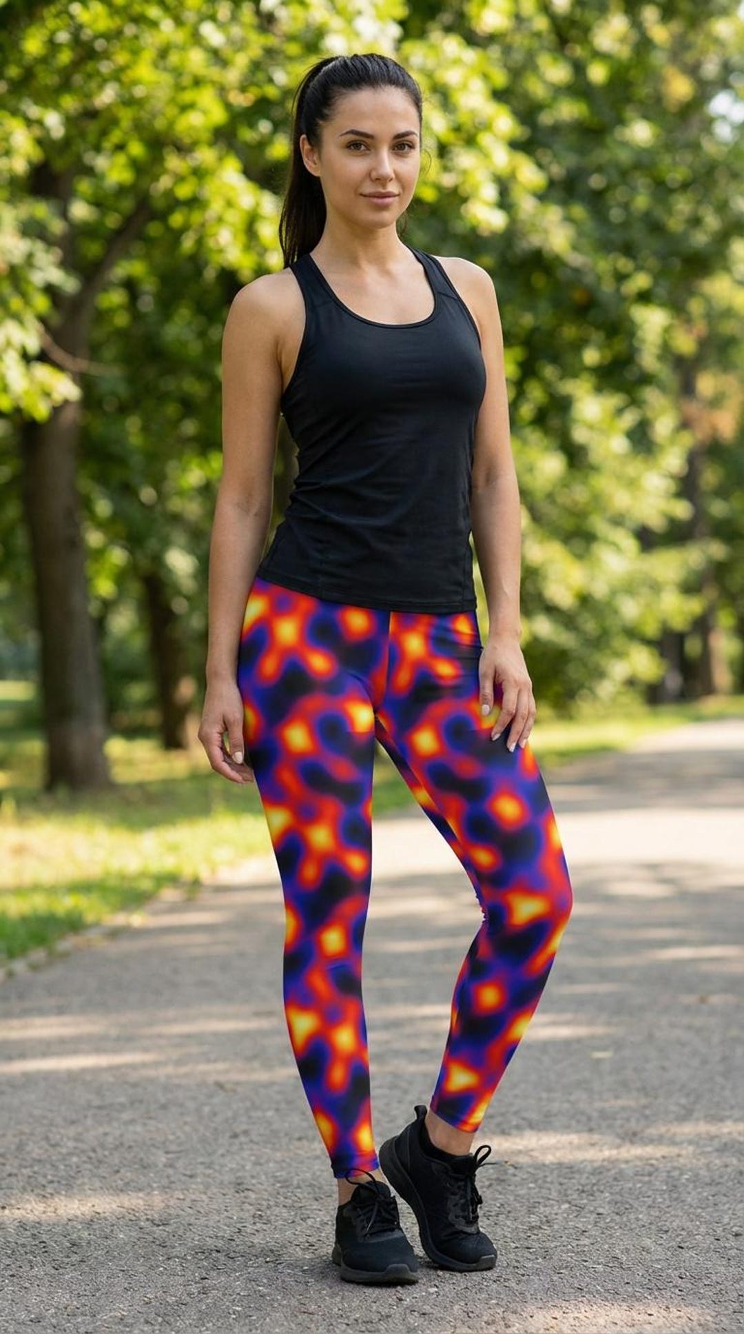 Abstract Heatmap Pattern Stretchy Leggings | Neon Red Orange Blue AOP ...