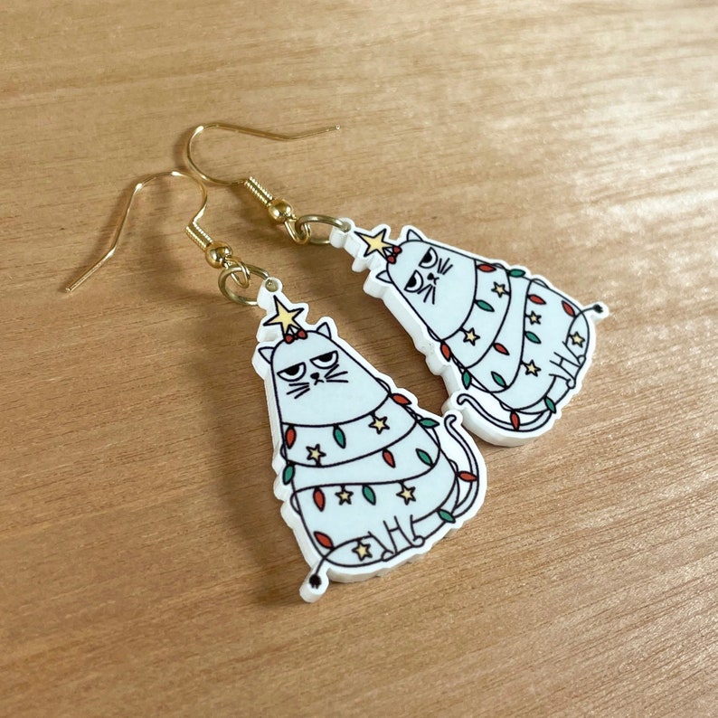 Grumpy Cat Funny Christmas Earrings / Holiday Jewelry / - Etsy