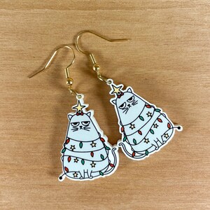 Grumpy Cat Funny Christmas Earrings / Holiday Jewelry / Acrylic ...