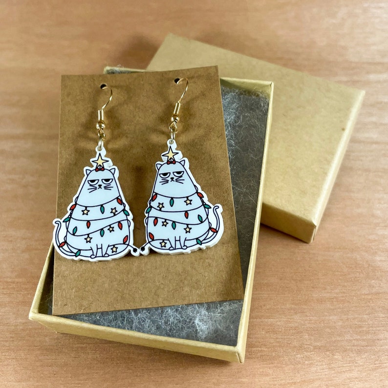 Grumpy Cat Funny Christmas Earrings / Holiday Jewelry / - Etsy