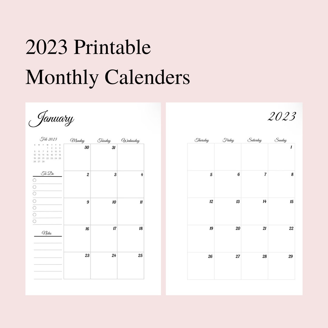 2023 Dated Monthly Calendar Printable Planner Inserts, A4 and A5 Size ...