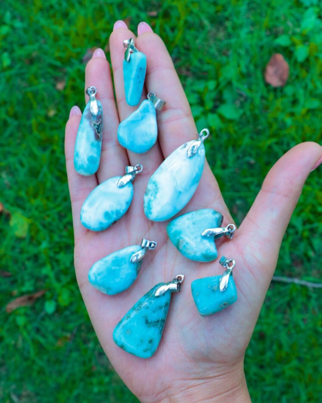 Natural Vintage Larimar Freeform Handmade, Dominican Larimar, Leaf ...