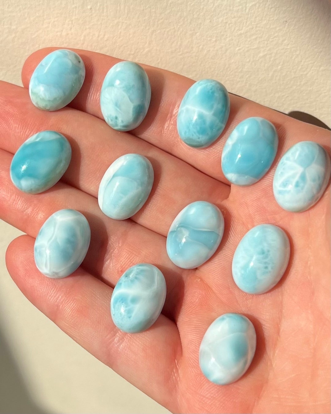 AAA+ Natural Larimar, Oval Domed, Dominican, Deep-sea Blue, Larimar Gemstone, Cabochon, AAA ...