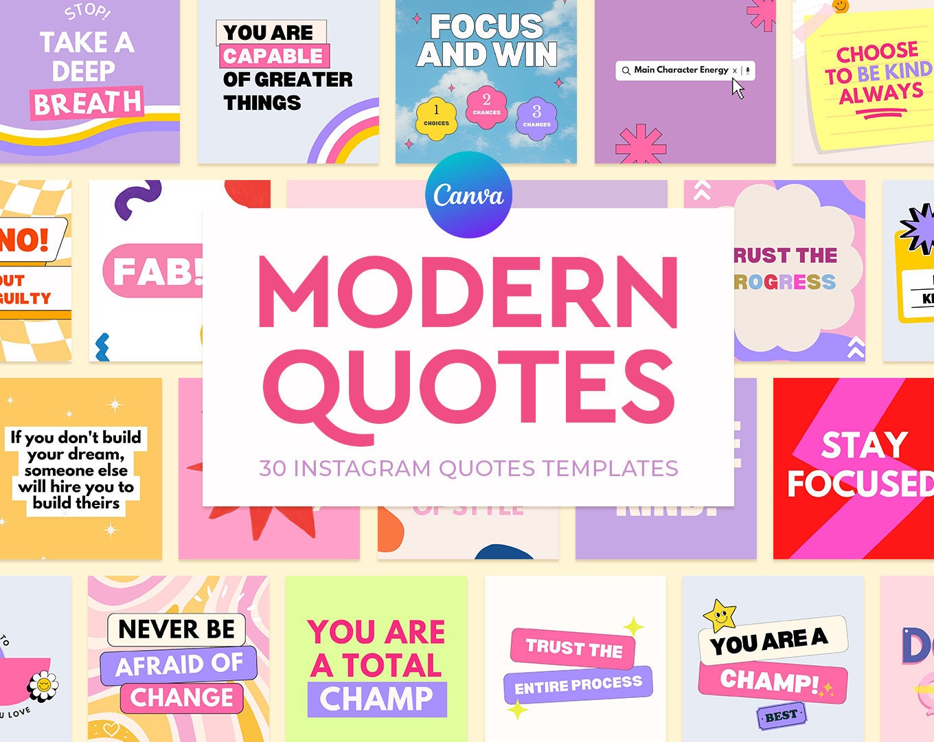 Modern Instagram Quotes Templates: Colorful Canva Designs (30) - Etsy