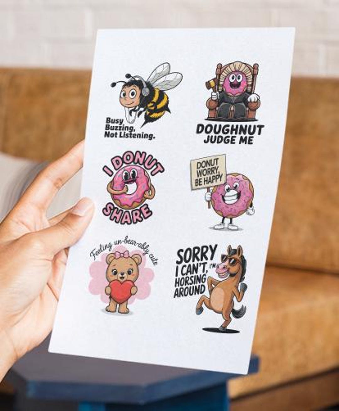 Cute Kawaii Animal Pun Stickers | 6 Designs | Humorous Text Slogan PNG ...