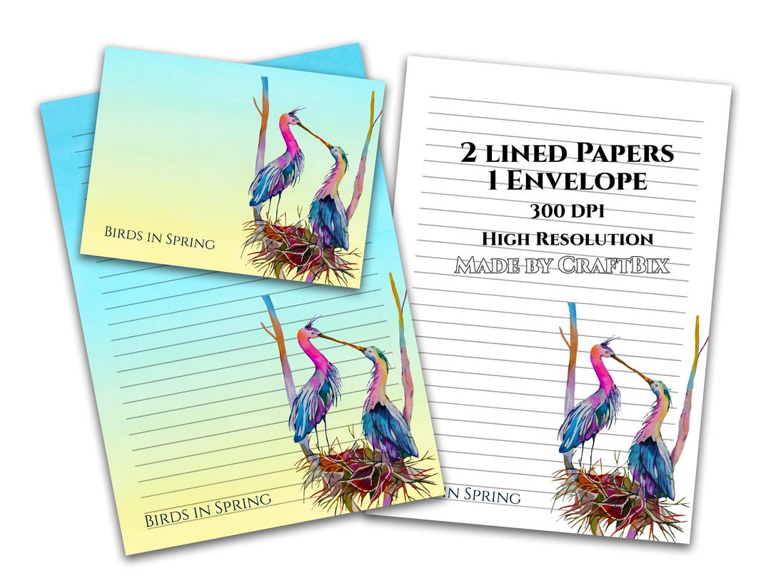 Birds in Spring Printable Stationery Set: Lined & Unlined A4 Paper ...