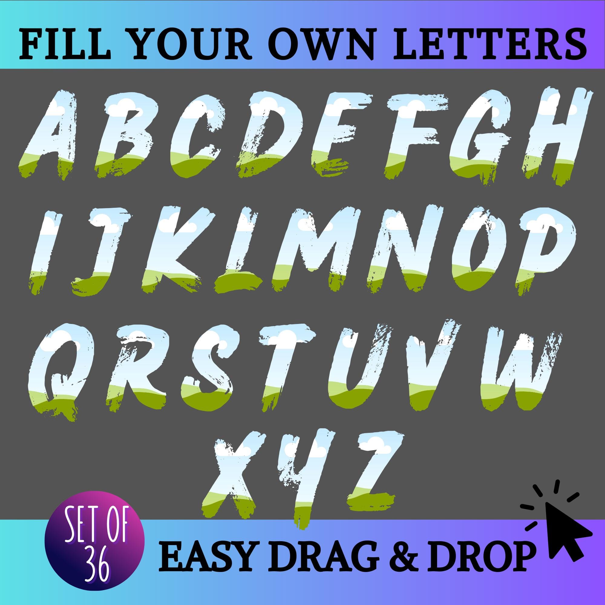 Editable Distressed Letter Frames for Canva: Drag & Drop Alphabet (PDF ...