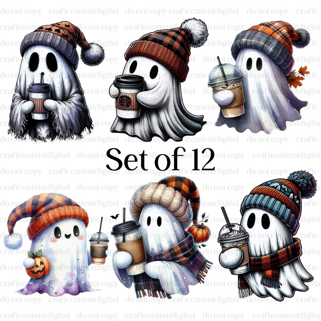 Ghost Coffee PNG Bundle | Spooky Cafe Clipart | Halloween Digital ...
