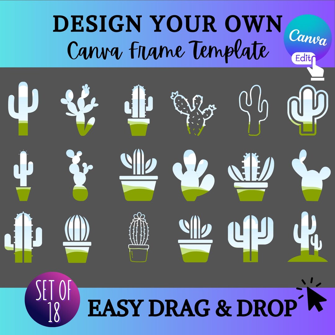 Cactus Frames for Canva: Drag & Drop Templates (digital Download) - Etsy