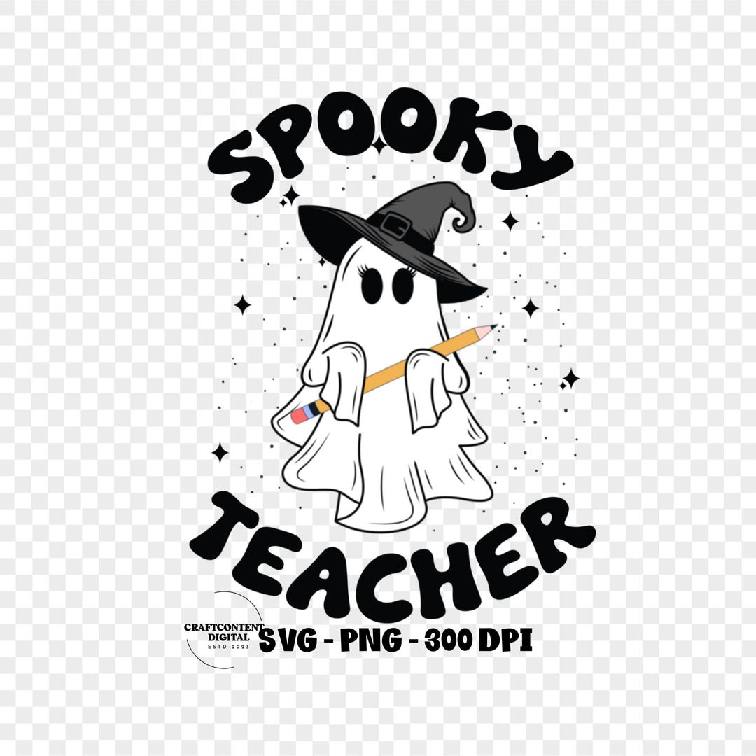 Spooky Teacher Svg, Cute Ghost, Retro Halloween for School, Spooky ...