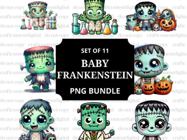 Cute Frankenstein PNG Bundle Baby Frankenstein Creepy Cute Halloween ...