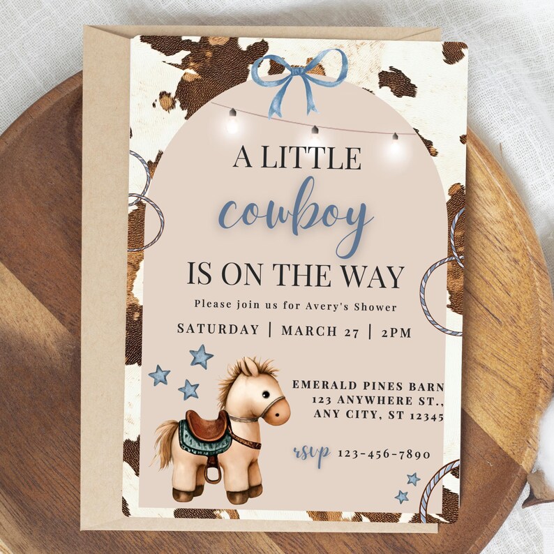 Editable Cowboy Baby Shower Invitation – Digital PNG Instant Download ...