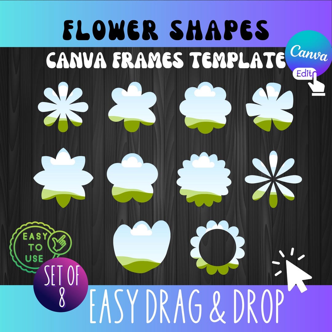 Flowers Canva Frame Bundle, Drag and Drop Canva Frames, Add Your Own ...