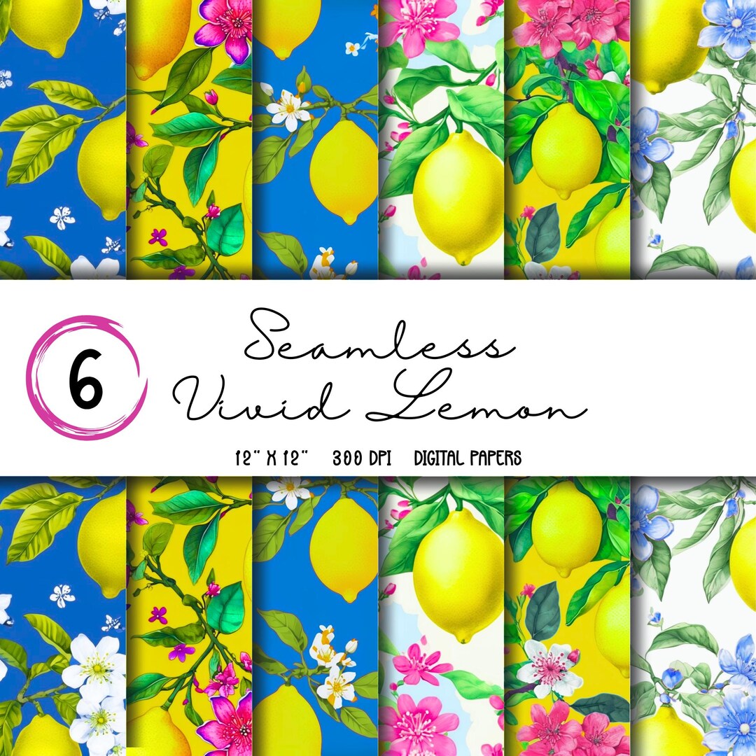 Seamless Lemon Pattern Digital Papers, Citrus Scrapbook Background ...