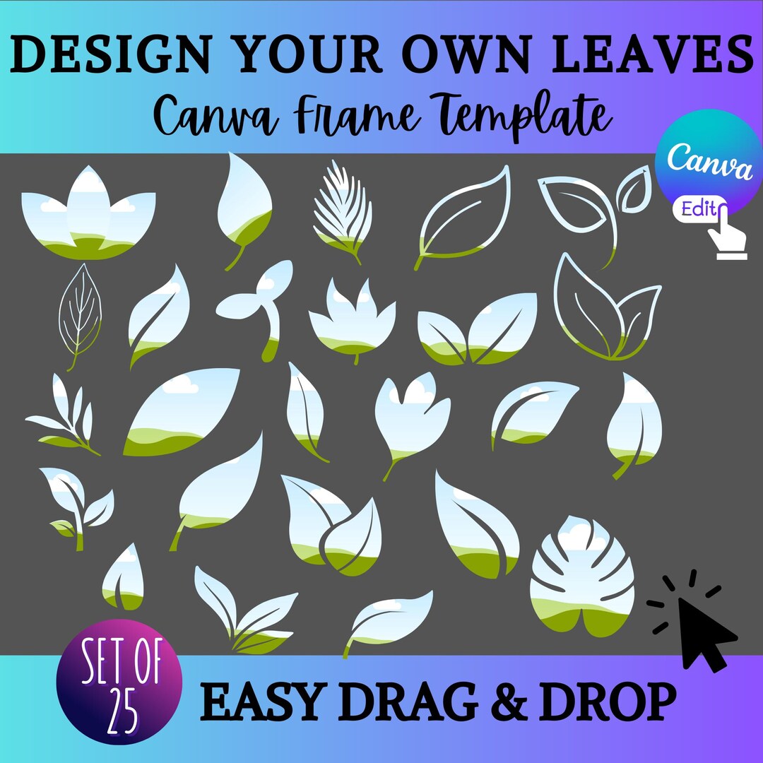 Editable Leaf Frame Canva Templates – Botanical Clipart for Mockups ...