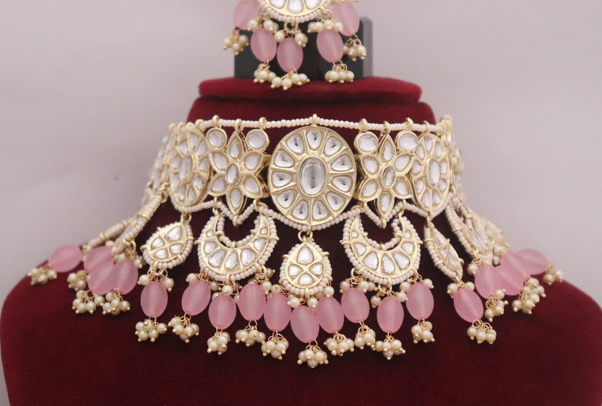 Indian Wedding Bridal Choker Necklace Set Pink Beads Choker - Etsy