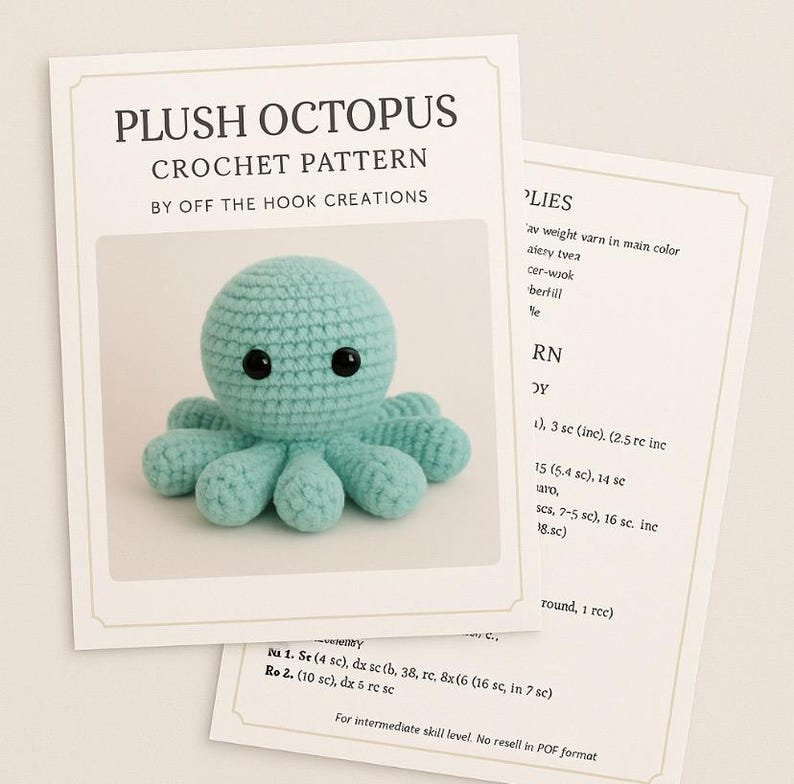 Plush Octopus Crochet Pattern PDF – Cute Amigurumi Sea Animal Tutorial ...