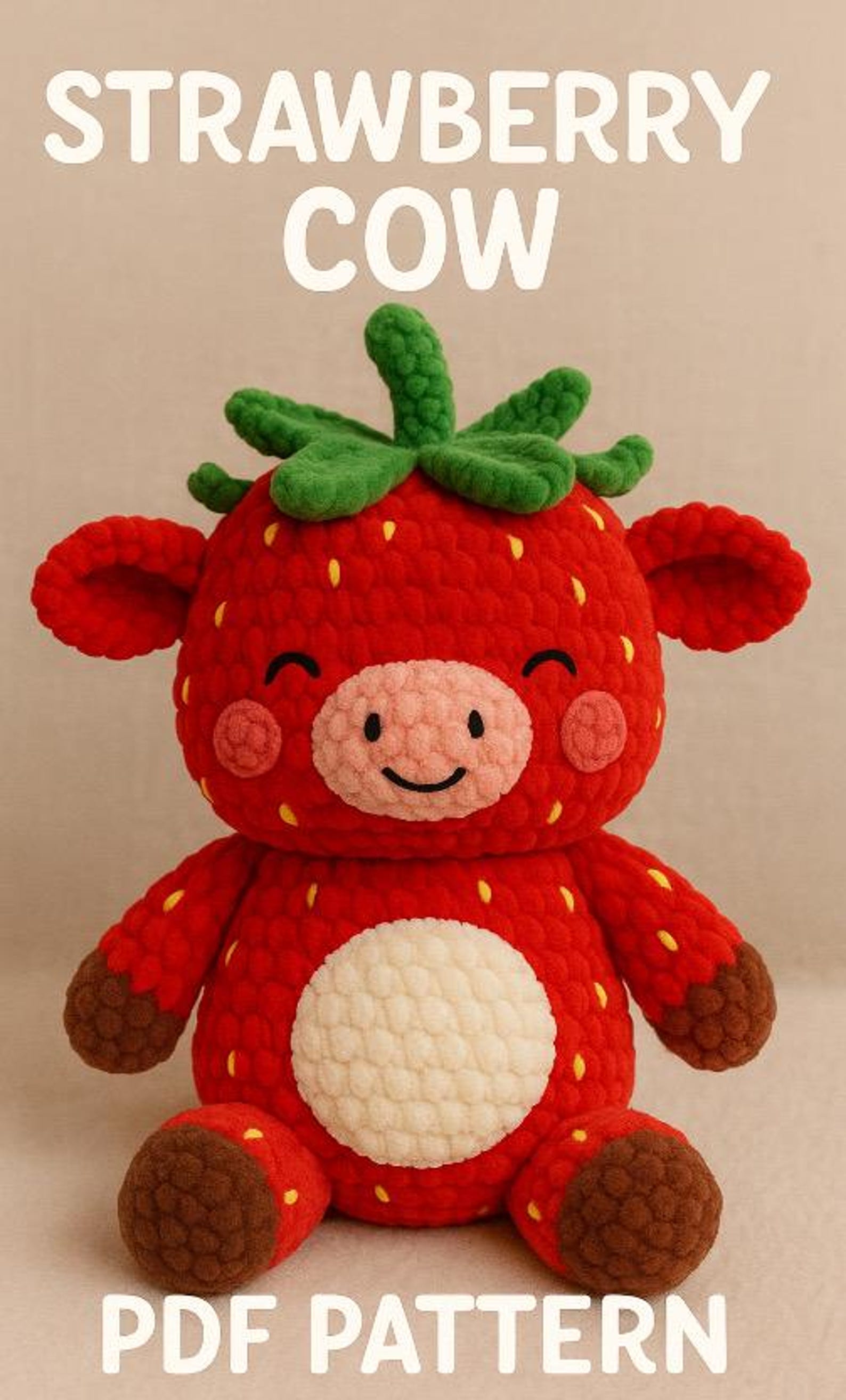 Strawberry Cow Plushie Crochet Pattern – XL Amigurumi Cow PDF – Cute ...