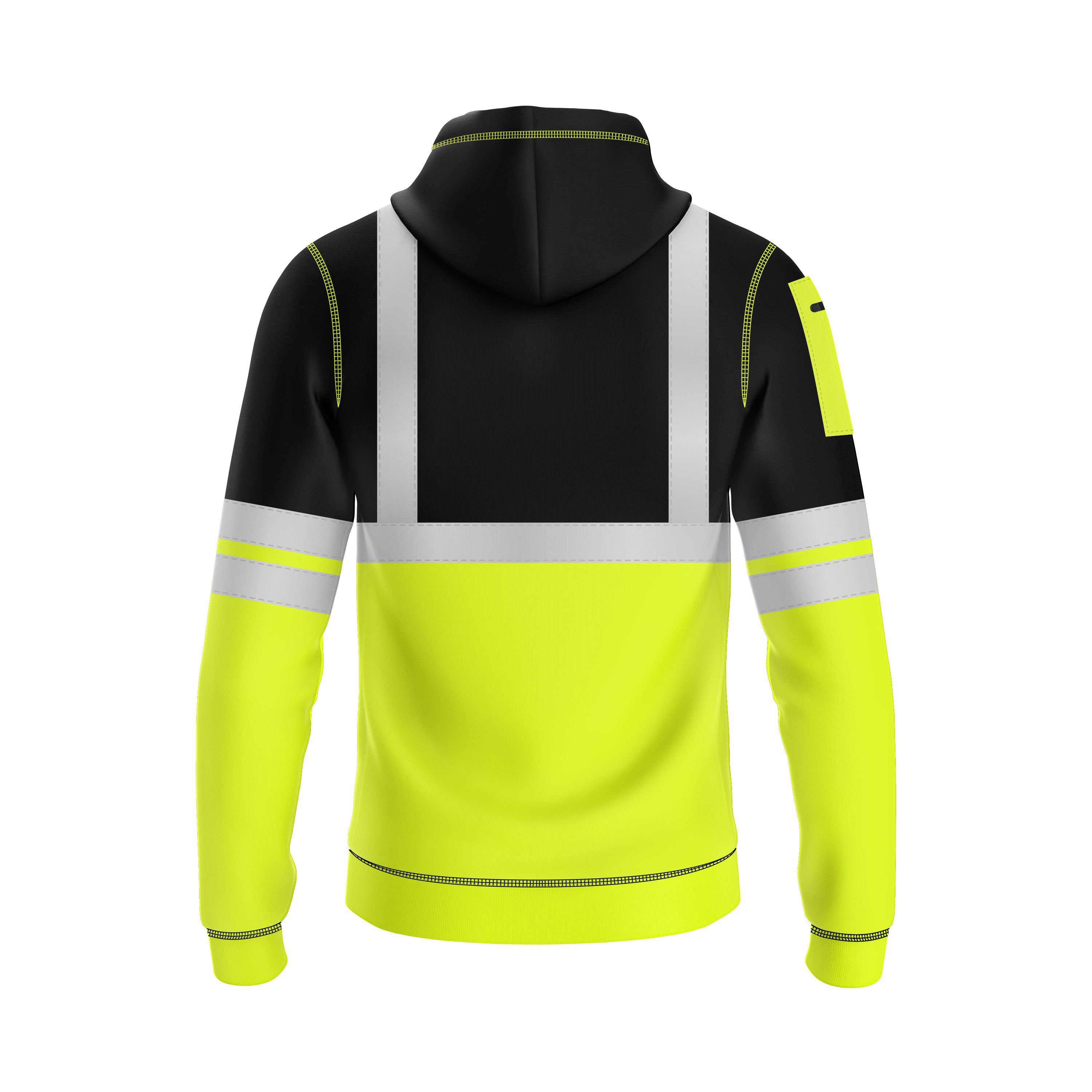 Mens Hi Viz Hi Visibility Work Wear Reflective Tape Contrast Pullover Hooded Sweatshirt Top Hi ...