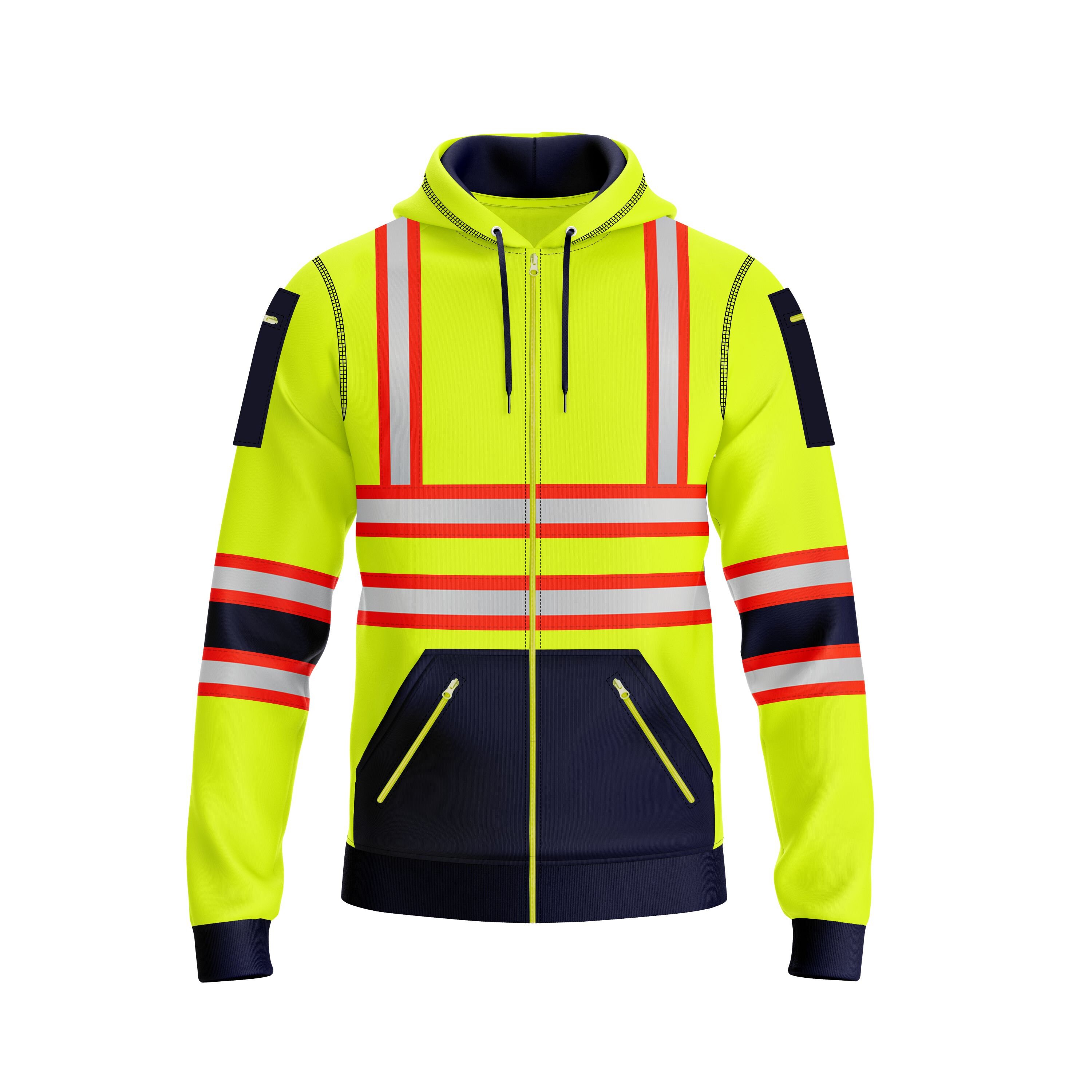 Mens Hi Viz Hi Visibility Work Wear Reflective Tape Zip up Hooded ...