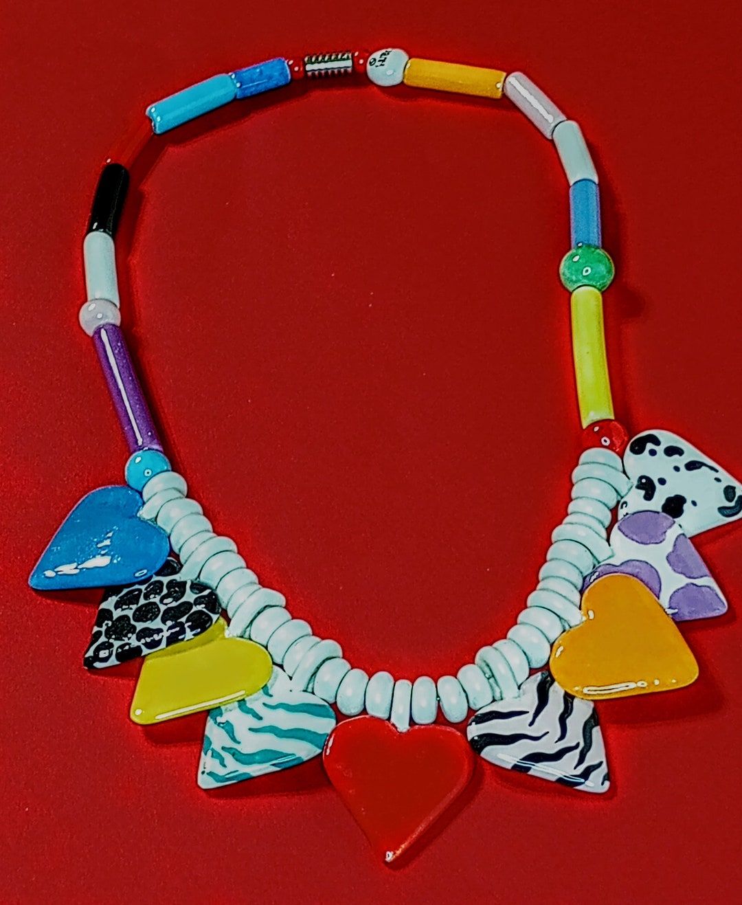 Vintage 1980's Ruby Z Hand Painted Ceramic Necklace - Etsy