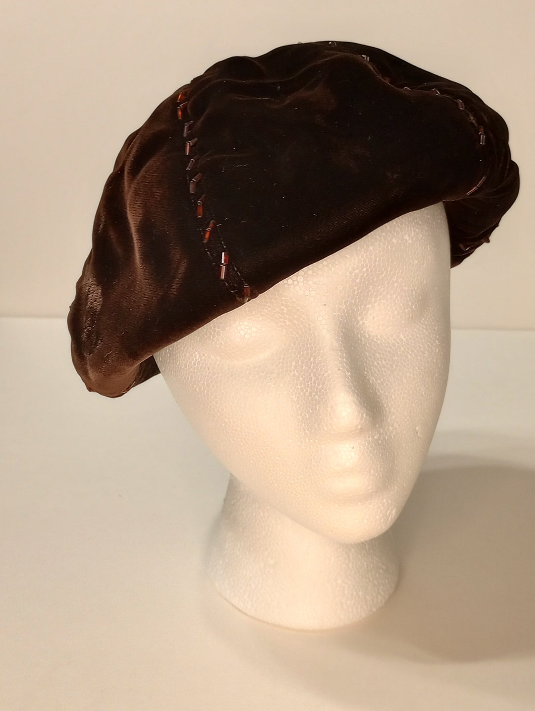 Vintage Dark Chocolate Velvet Beret Style Hat - Etsy