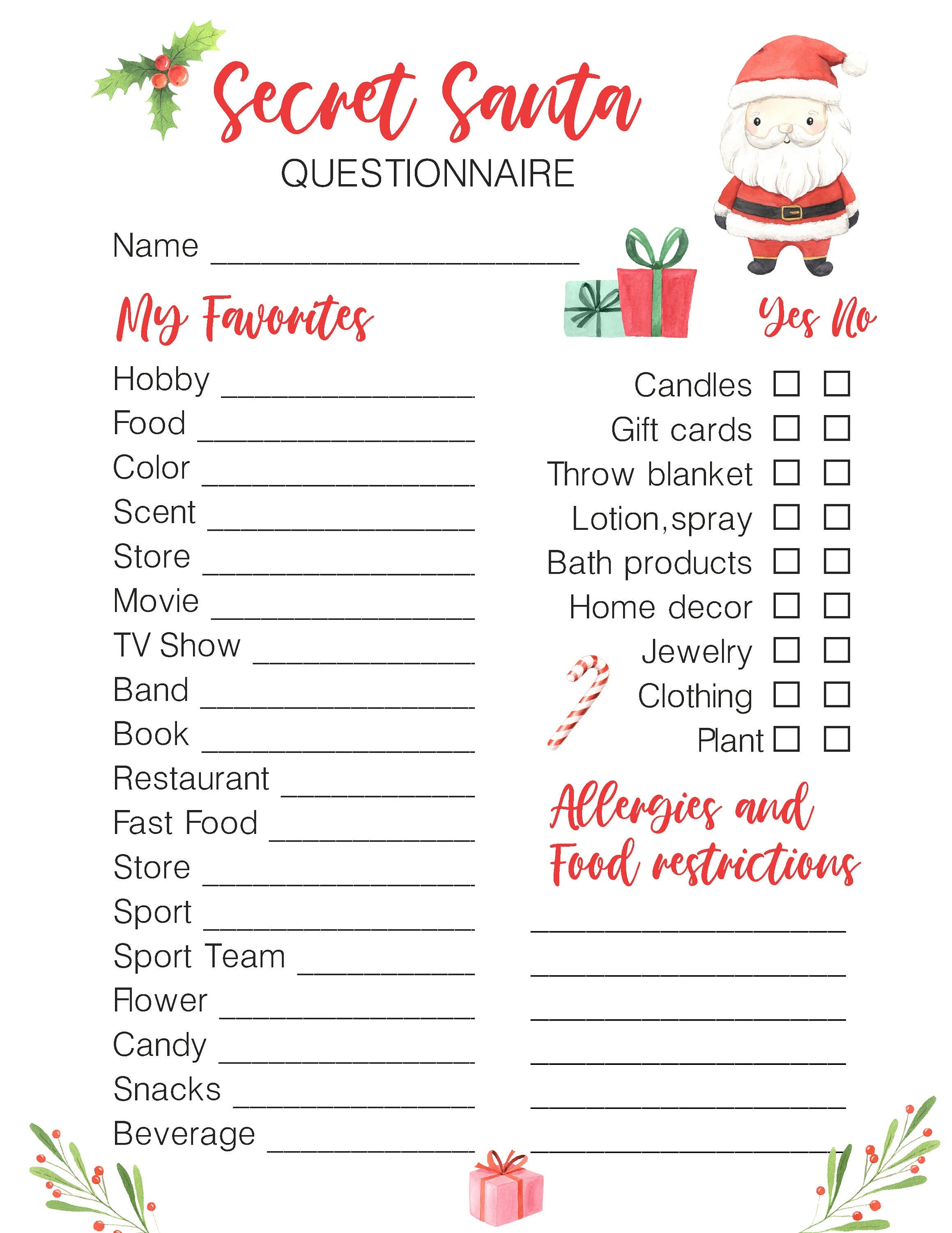 Secret Santa Printable Paper File - Etsy