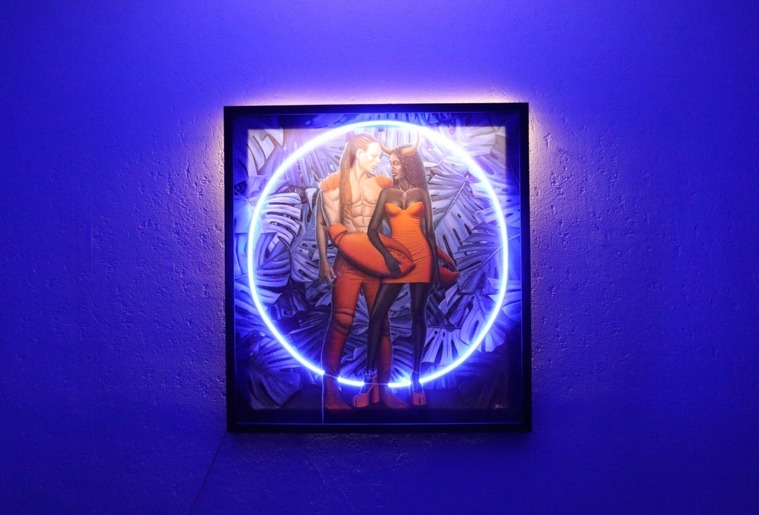 Neon Painting, Neon Zodiac, Neon Cancer and Taurus, Unique Neon Light ...