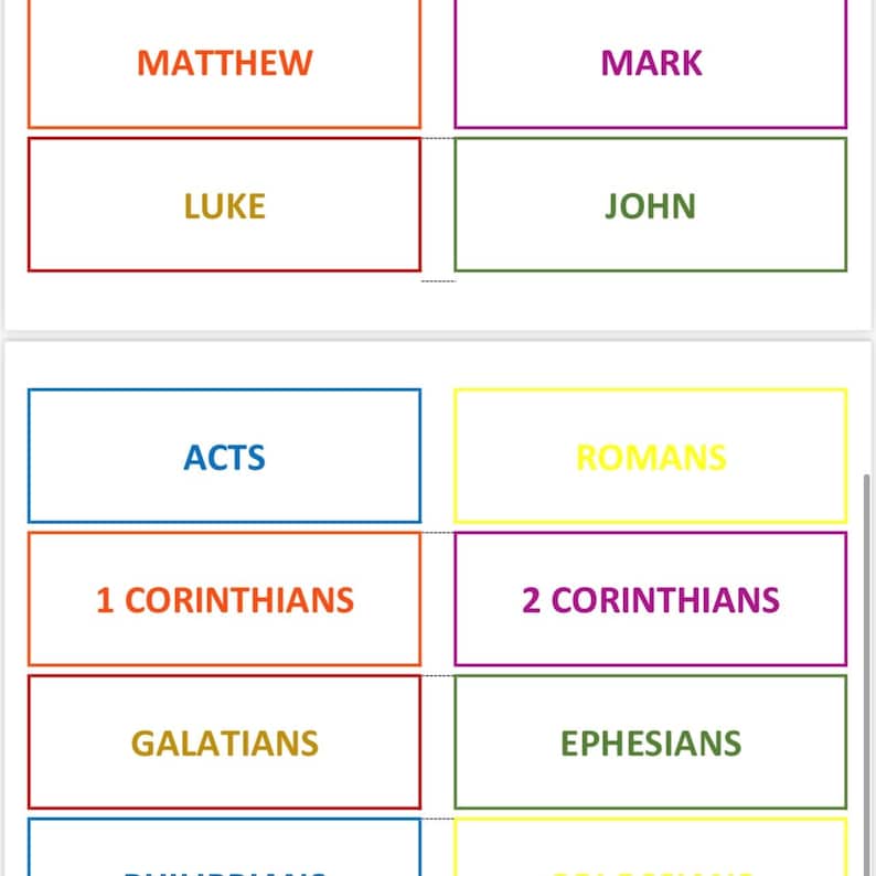 Colorful 66 Books of the Bible DIY Flashcards Digital Download - Etsy
