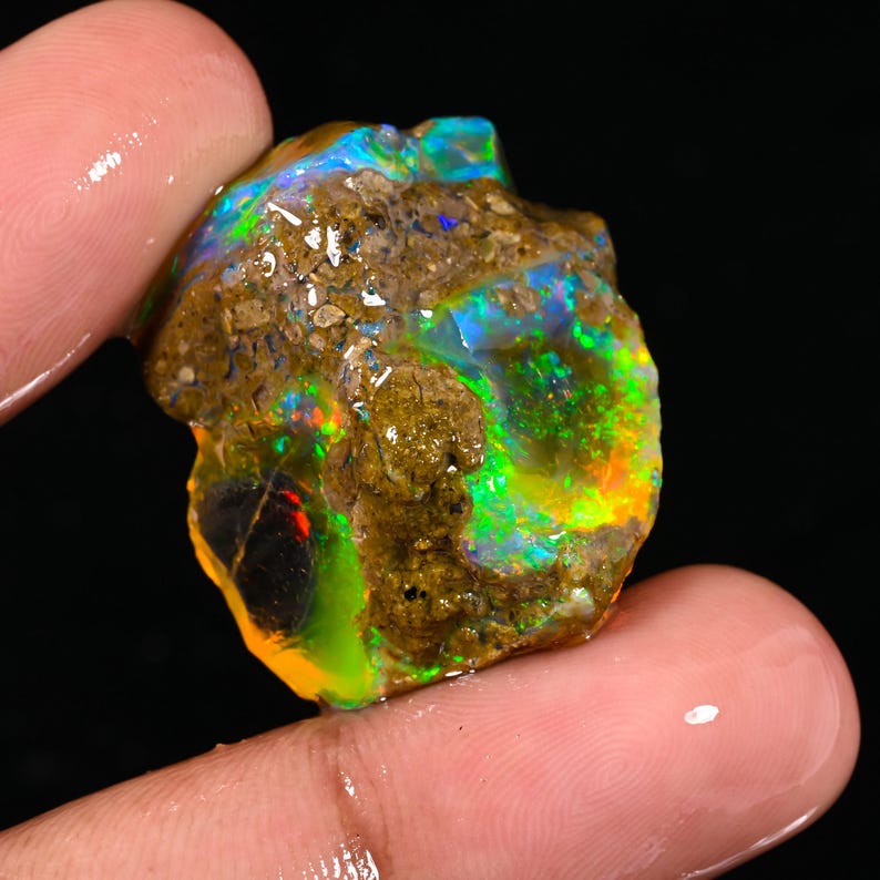 Rough Ethiopian Welo Opal Gemstone - Multi-color Fire Oil Opal (52.00 ...