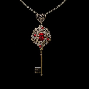 Vintage Elven Floral Key Necklace With Scarlet Swarovski Crystals ...