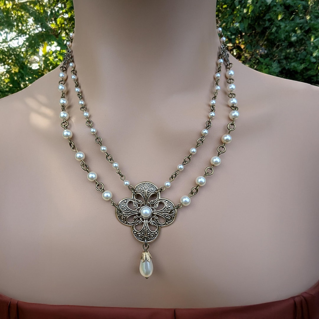 Vintage Swarovski Pearl Necklace – Filigree Floral Pendant With ...