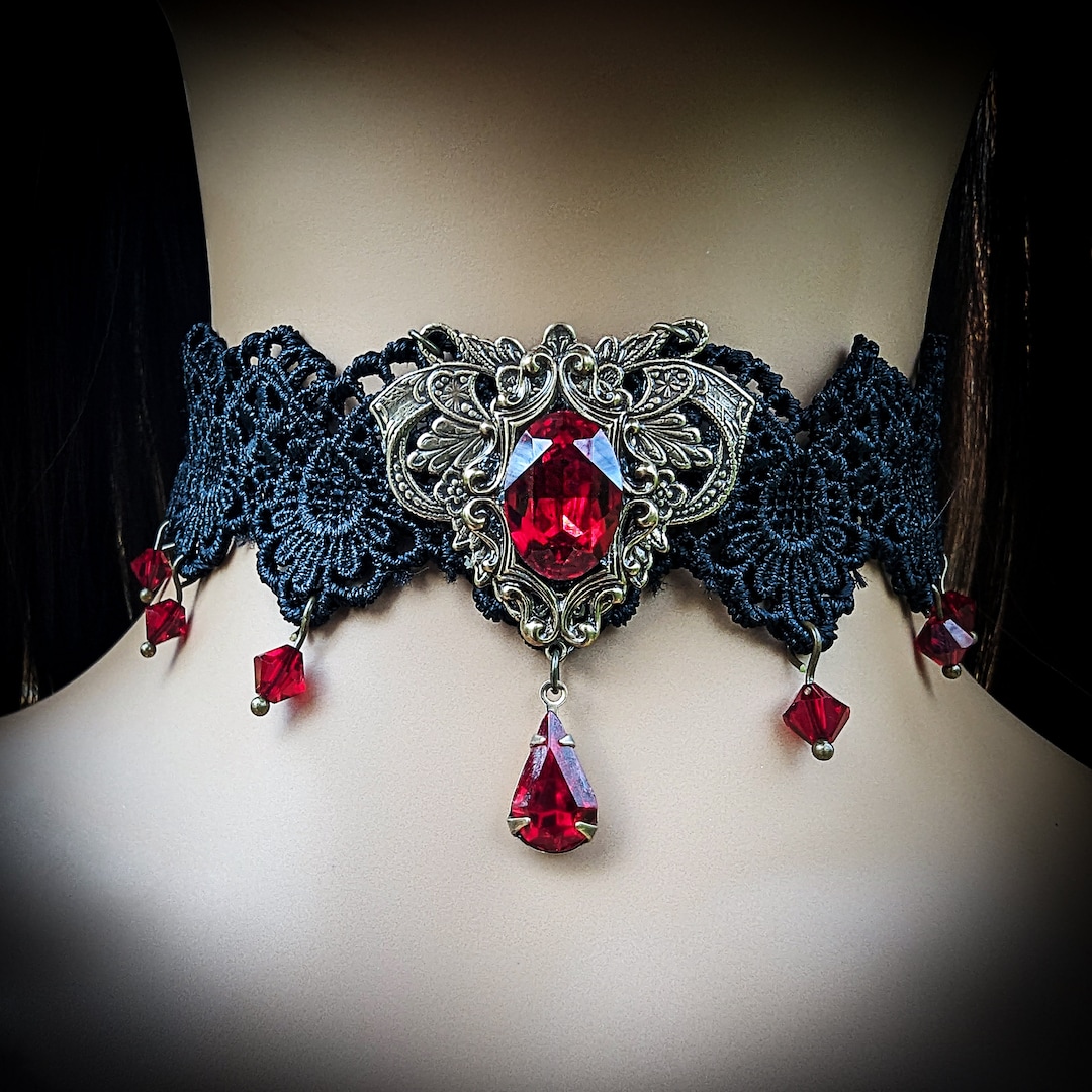 Gothic Red Vampire Choker Necklace Made With Swarovski Crystals, Gothic ...