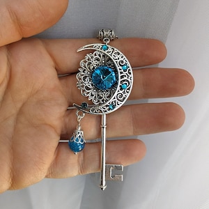 Moon Key Necklace: Handmade Fantasy Jewelry With Blue Austrian Crystals ...
