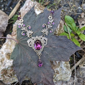 Vintage Amethyst Floral Elven Necklace Made With Swarovski Crystals ...