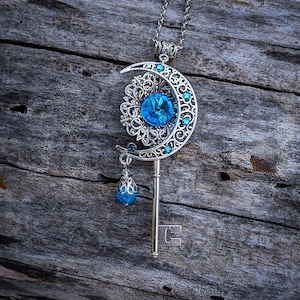 Moon Key Necklace: Handmade Fantasy Jewelry With Blue Austrian Crystals ...