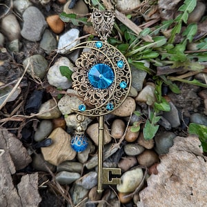 Moon Key Necklace: Handmade Fantasy Jewelry With Blue Austrian Crystals ...