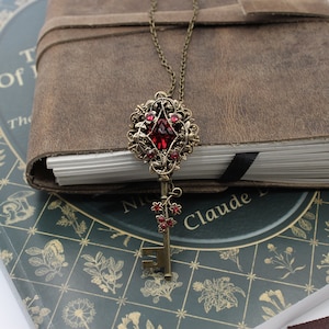 Enchanting Brass Elven Key Necklace With Red Swarovski Crystals, Unique ...