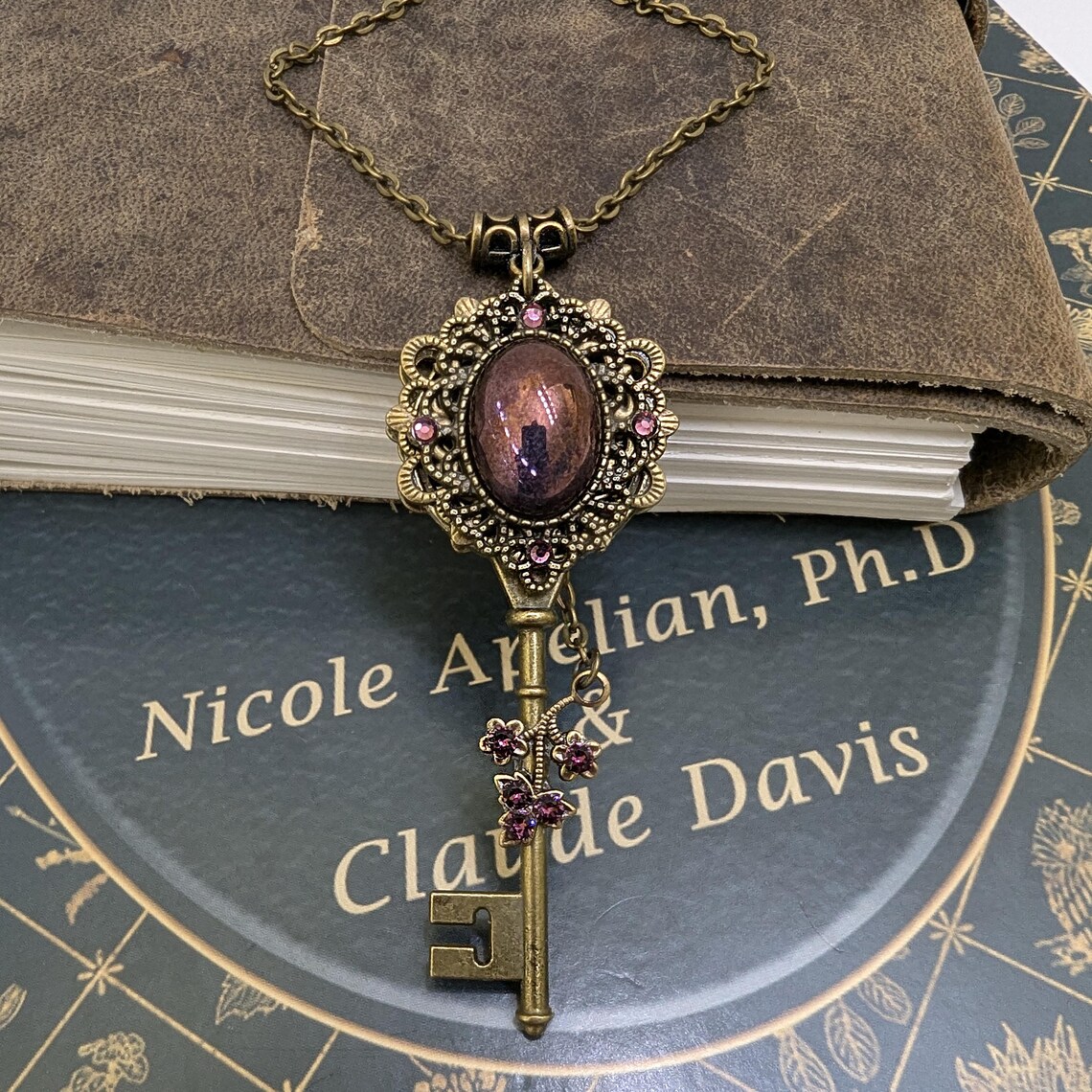 Vintage Purple Luster Floral Amethyst Key Necklace, Fairycore Fantasy ...