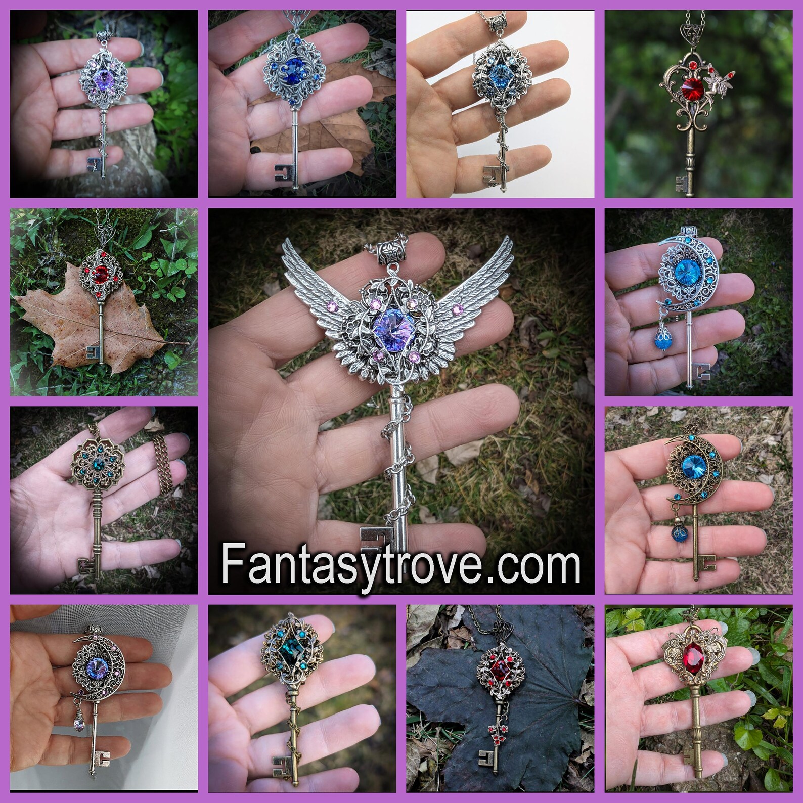 Vintage Purple Luster Floral Amethyst Key Necklace, Fairycore Fantasy ...