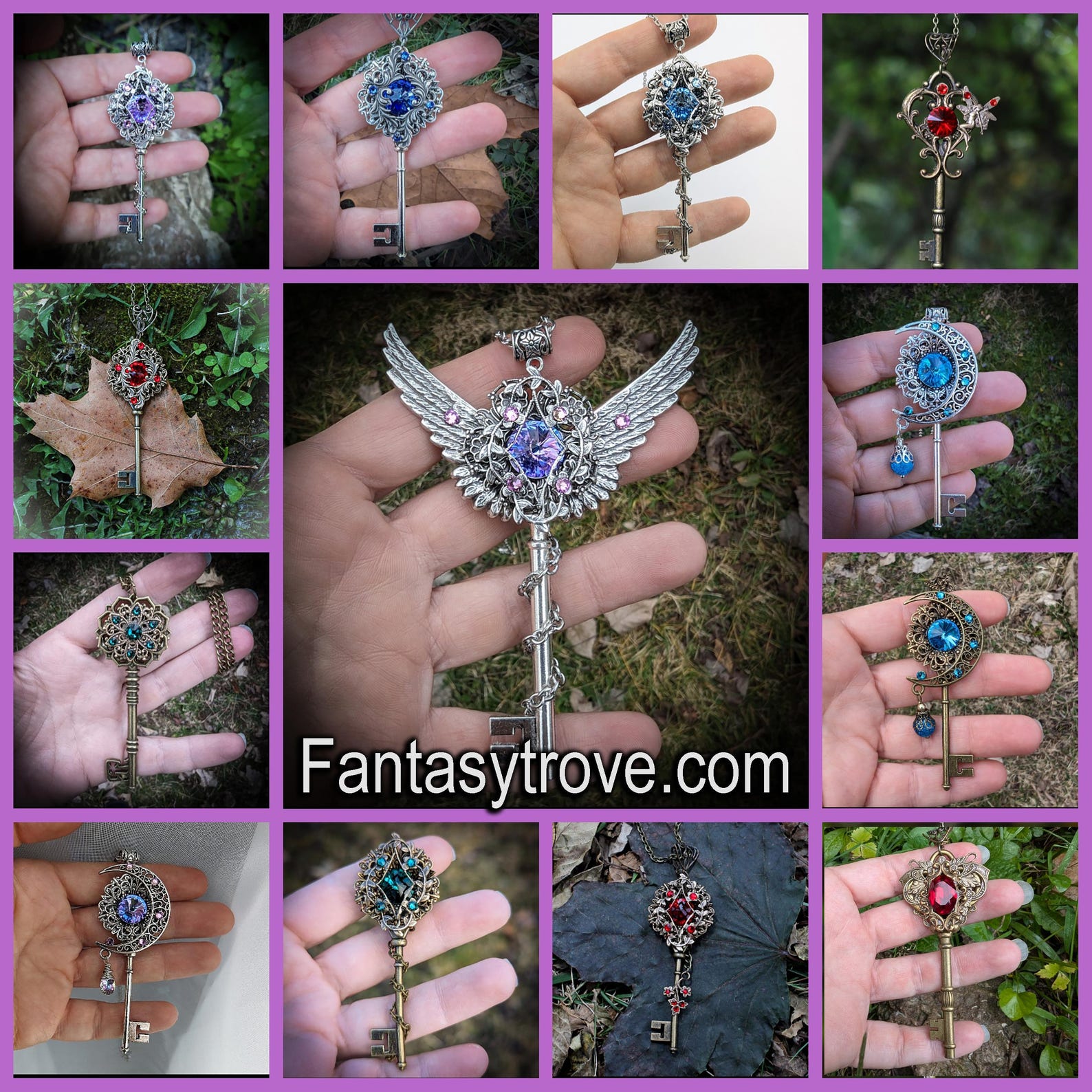 Emerald Swarovski Crystal Key Necklace: Floral Elven Fantasy Jewelry - Etsy