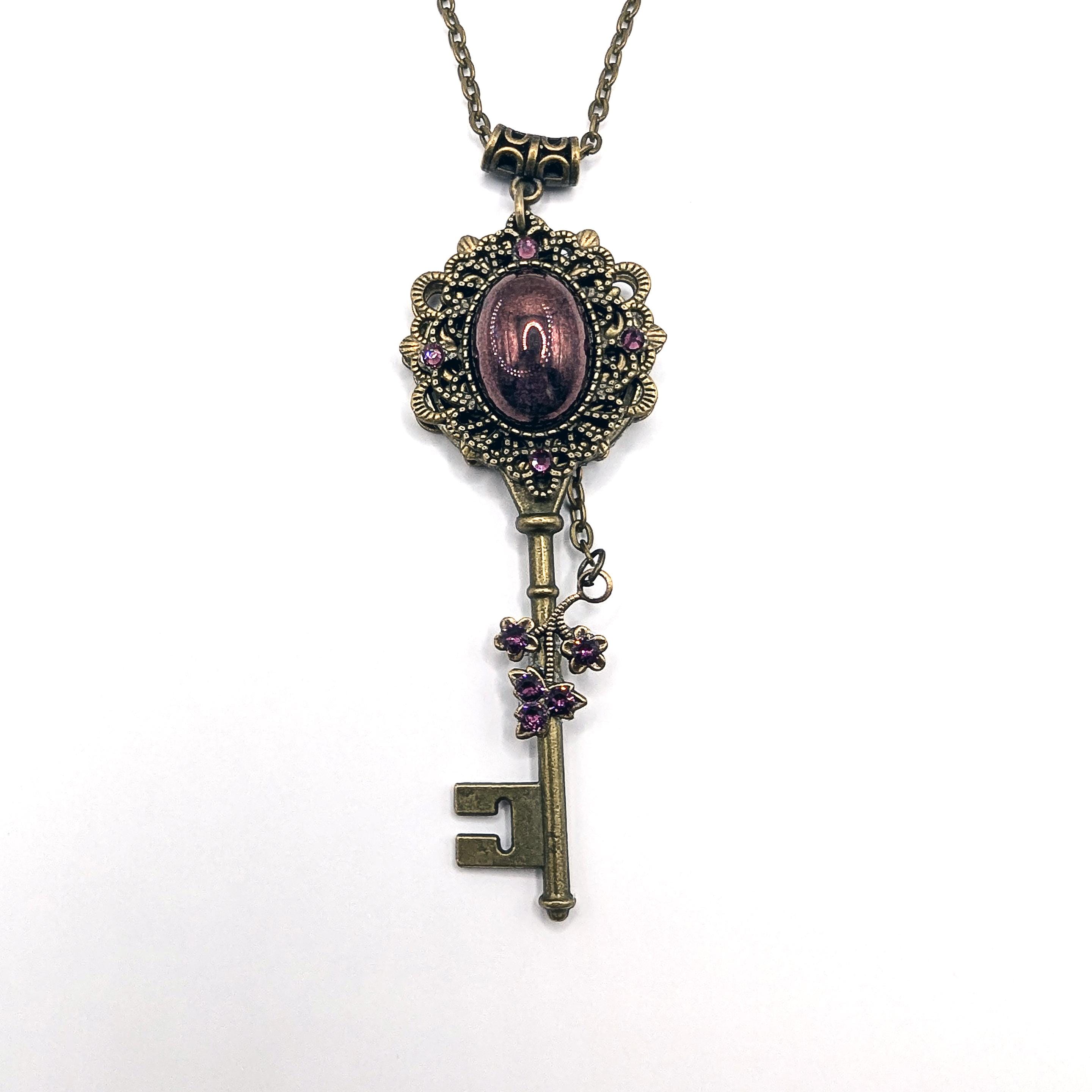 Vintage Purple Luster Floral Amethyst Key Necklace, Fairycore Fantasy ...